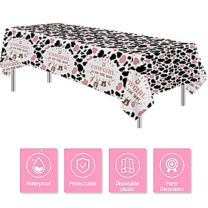 Xigejob Western Cowgirl Baby Shower Tablecloth Decorations, Disposable Little Cowgirl Baby Girl Table Decorations Table Cover, Wild West Rodeo Baby Shower Supplies Table Cloth - 3 Pack (54in x 108in)