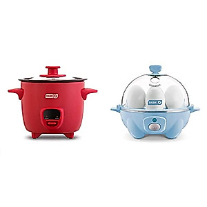 Dash DRCM200GBRD04 Mini Rice Cooker Steamer & Rapid Egg Cooker: 6 Egg Capacity Electric Egg Cooker for Hard Boiled Eggs, Poached Eggs, Scrambled Eggs, or Omelets with Auto Shut Off Feature-Dream Blue