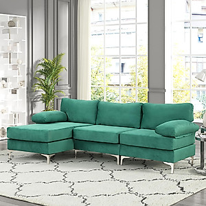 Casa Andrea Milano Modern Velvet Fabric Sectional Sofa, L-Shape Couch with Extra Wide Chaise Lounge