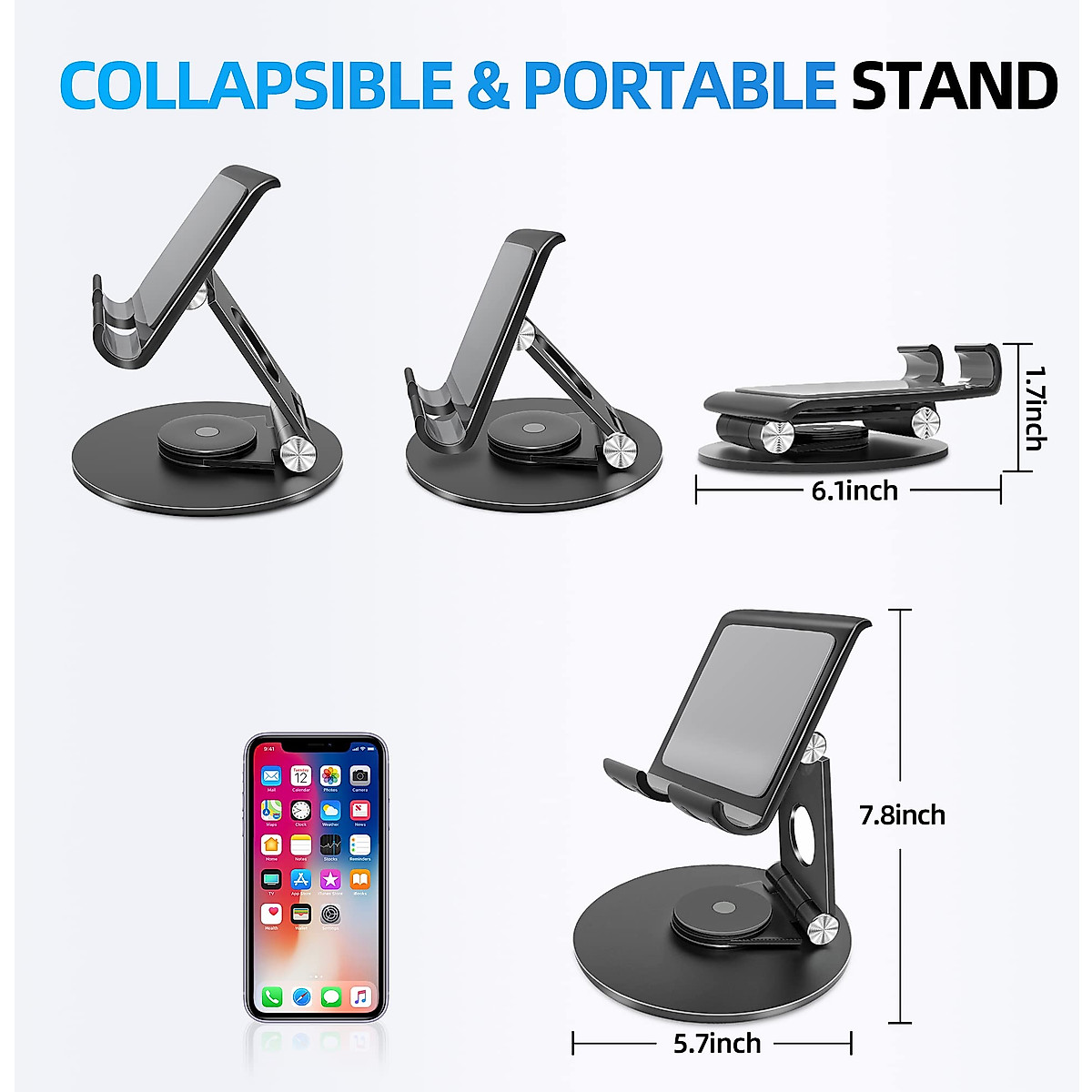 iPad Stand, 360° Rotating Tablet Stand Holder, Foldable & Adjustable iPad Holder for Desk, Heavy Base Kindle/iPad Pro/iPad Mini/ iPhone Stand for Retail Kiosk Store POS Office Showcase Reception Black