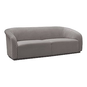 TOV Furniture Yara 31.3" H Transitional Velvet Upholstered Sofa in Pleated Gray