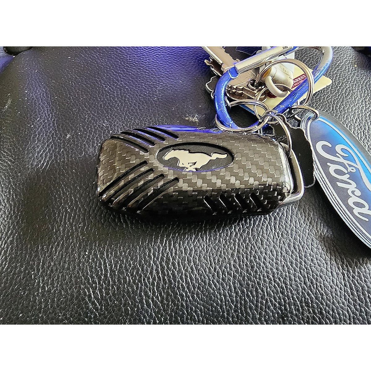 iJDMTOY Genuine Carbon Fiber Key Fob Protective Cover Case Compatible with Ford 4/5-Button Intelligent Access Key (Fusion Mustang Explorer MKZ MKX, etc)