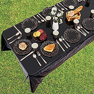 vannyster Black 4 Pack 54x108 Inch Disposable Plastic Tablecloths, Rose Gold Dot Confetti Table Covers for Party Supplies