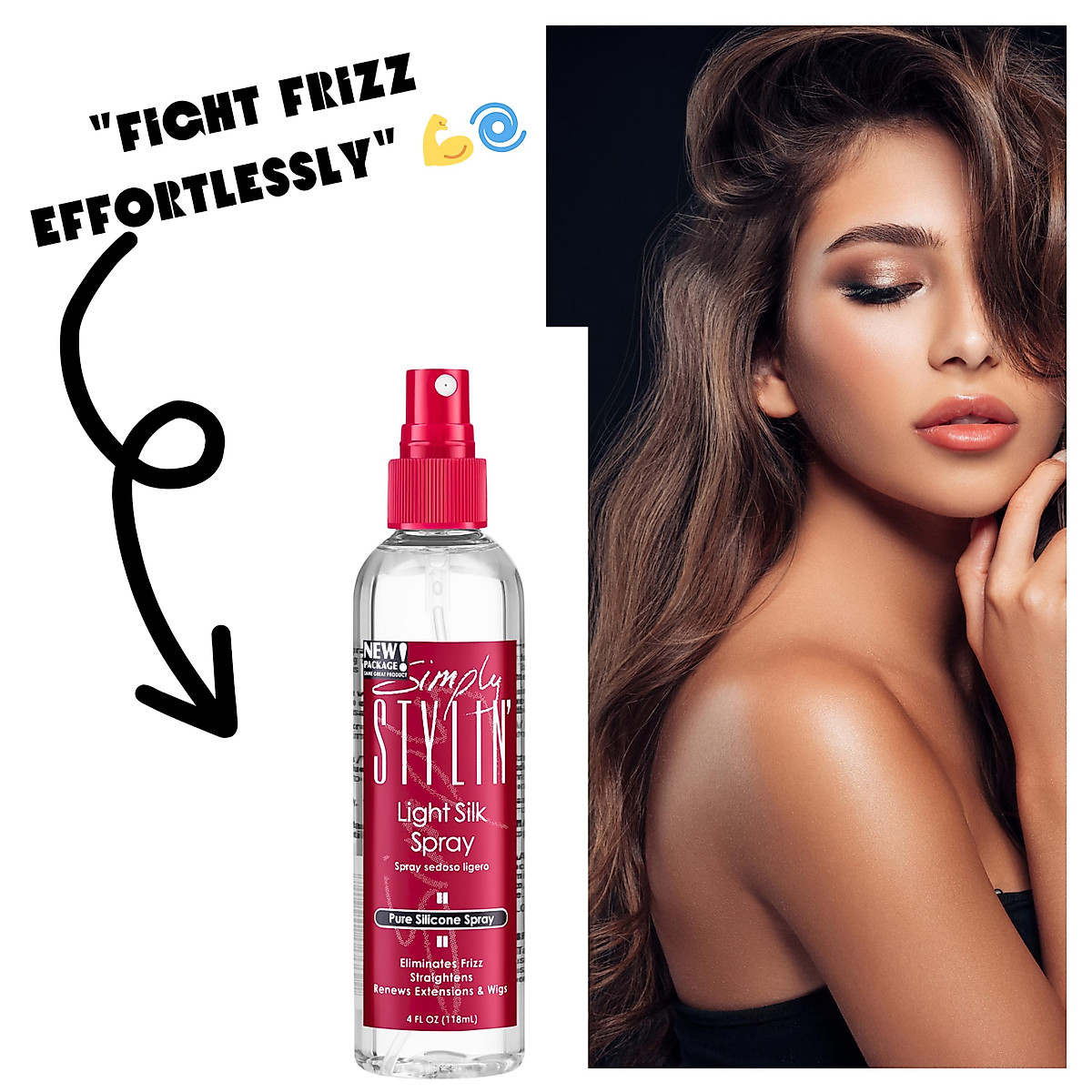 Simply Stylin' Light Silk Hair Spray - Anti-Frizz Silicone Heat Protectant - Hair Detangler for Women and Synthetic Wigs - 4 fl oz
