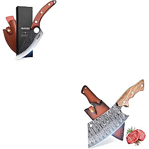 Huusk Cool Cooking Knives Bundle Viking Knives Hand Forged Boning Knife Full Tang Japanese Chef Knife with Sheath