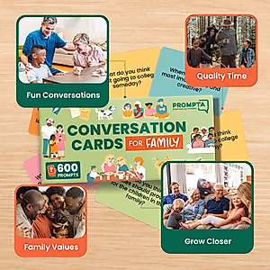 Prompta 600 Conversation Cards for Families – Fun Conversation Starters Card Game for Adults and Families – Road Trip Must Have Travel Game to Get to Know Your Family - Kids Dinner Time