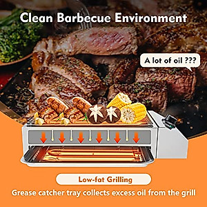 Fetcoi 1800W Electric Grills Outdoor Cooking, Stainless Steel Restaurant Grill BBQ Grills Indoor Grill Smokeless Griddle Barbecue Oven Grill Countertop with Extra-Large Drip Tray, 122-572° F