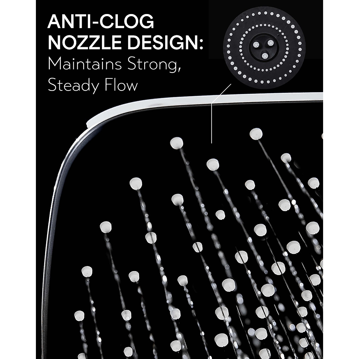 Veken Rain Shower Head, 11.8 Inch Large Rectangular Rainfall Showerhead, Adjustable Stainless Steel 11 inch Extension Arm, Detachable Waterfall Rain Fall Showerheads with Anti-Clog Nozzles, Chrome