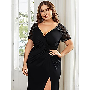 Ever-Pretty Plus Women's Double V-Neck Sequins Pleated Formal Dresses Plus Size Dresses for Curvy Women Black US24