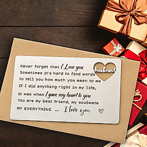 YODOCAMP I Love You Husband Metal Engraved Wallet Insert Card, Gifts for Husband from Wife, Husband Hubby Fiance Anniversary Birthday Christmas Valentine's Day Romantic Gifts