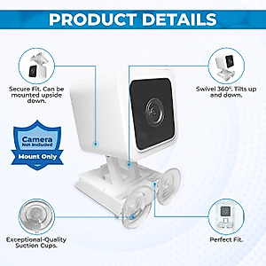 v3 Wyze Compatible Secure Suction Mount (Camera Not Included) – Bracket Shelf with Dual Suction Cups Allows 360 Swivel – Affixes to Window Glass, Mirror, and Smooth Surfaces by Arthon (v3, 1 Mount)