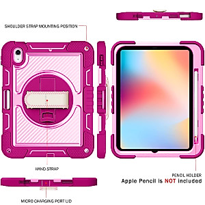 Hot Pink 10th Generation Case 2024 10.9 inch with Pencil Holder 10 Case Tablet Case New Gen 10 Case 2024 New 10.2 Case for Kids Girls 10.9 Inch 2024 Release