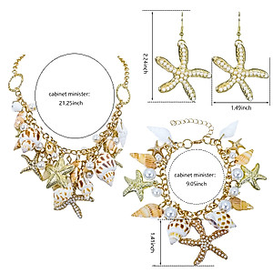 Halawly Shell Necklace Choker Mermaid Tail Necklace - Fashion Sea Shell Starfish Faux Pearl Collar Bib Statement Chunky Necklace Pendant (Shell Necklace Set)