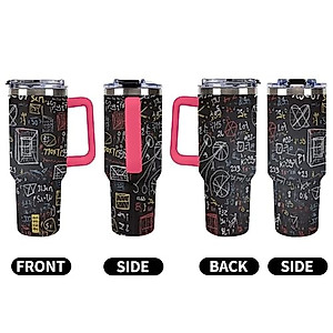 40 Oz Vacuum Tumbler with Light Rose Red Handle Leakproof Insulated Tumbler Mathematics And Physics Stainless Steel Travel Mug with Lid And Straw Coffee Cup Cute Water Bottles Cup Holder Friendly