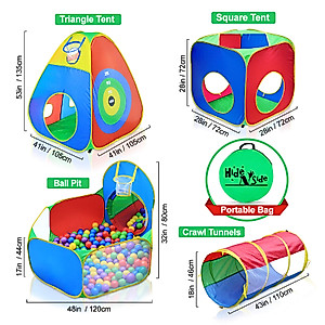 Hide N Side 5pc Kids Ball Pit Tents and Tunnels, Toddler Jungle Gym Play Tent with Play Crawl Tunnel Toy, for Boys Babies Infants Children, Indoor Outdoor Gift, Target Game w/ 4 Dart Balls