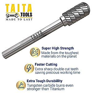 Carbide Burr 1/4" Shank, SB-5 Tungsten Double Cut Rotary Die Grinder Bits - Cutting Burrs for Milwaukee, Dewalt and Makita Die Grinder Accessories - Wood Carving Metal Working & Sturdy Storage Case