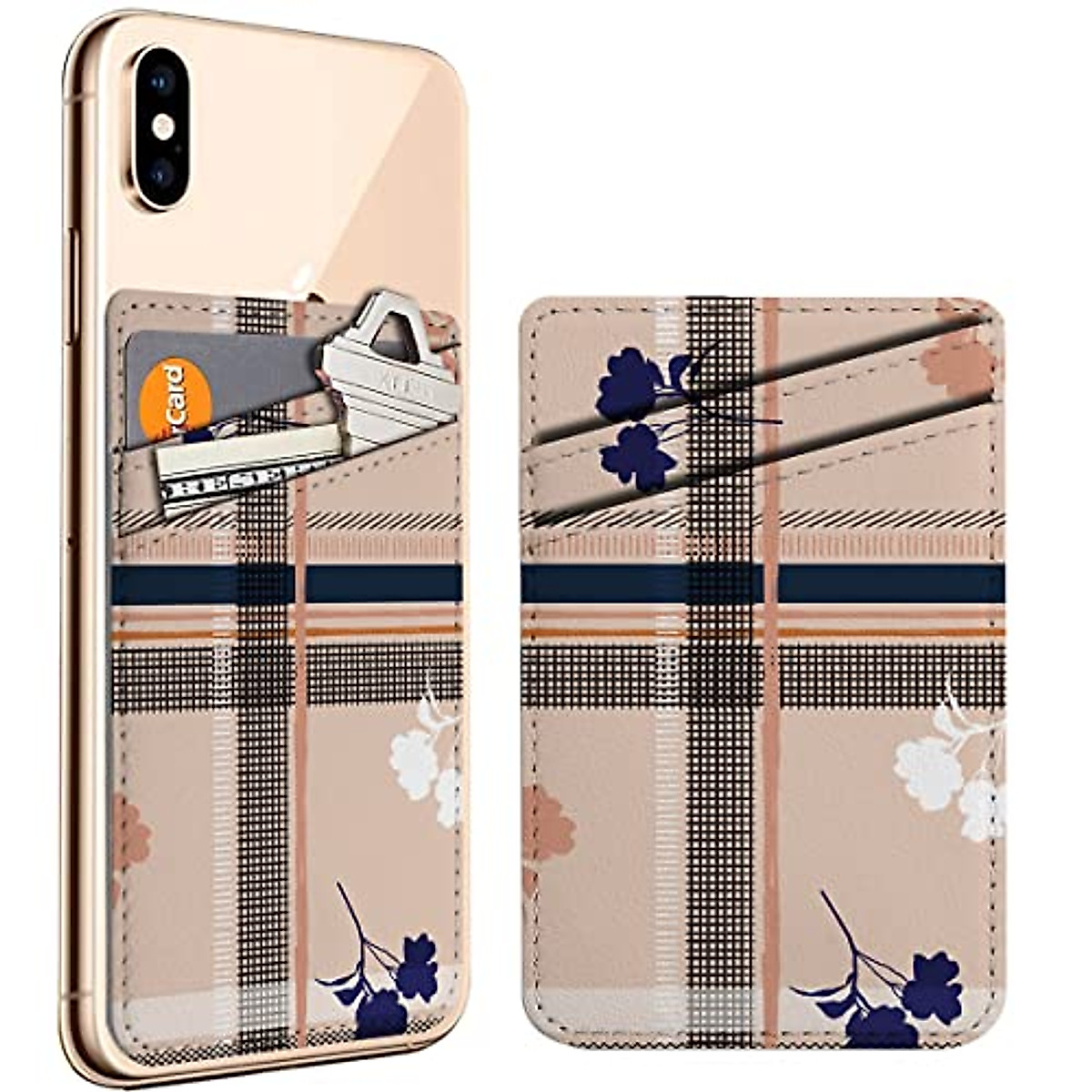 Diascia Pack of 2 - Cellphone Stick on Leather Cardholder ( Pastel Pink Spring Pattern Pattern ) ID Credit Card Pouch Wallet Pocket Sleeve