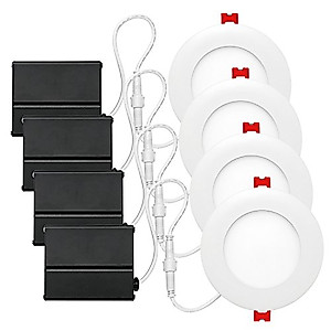 Globe Electric 91119 4" Ultra Slim LED Integrated Recessed Lighting Kit 4-Pack, 9 Watts, Energy Star, IC Rated, Dimmable, Wet Rated, White, 4.25" Hole Size, LED Recessed Lighting, Bathroom Lights