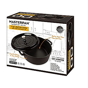 MasterPan 7 Quart Non-Stick Cast Aluminum Dutch Oven Casserole Stockpot 11", Black