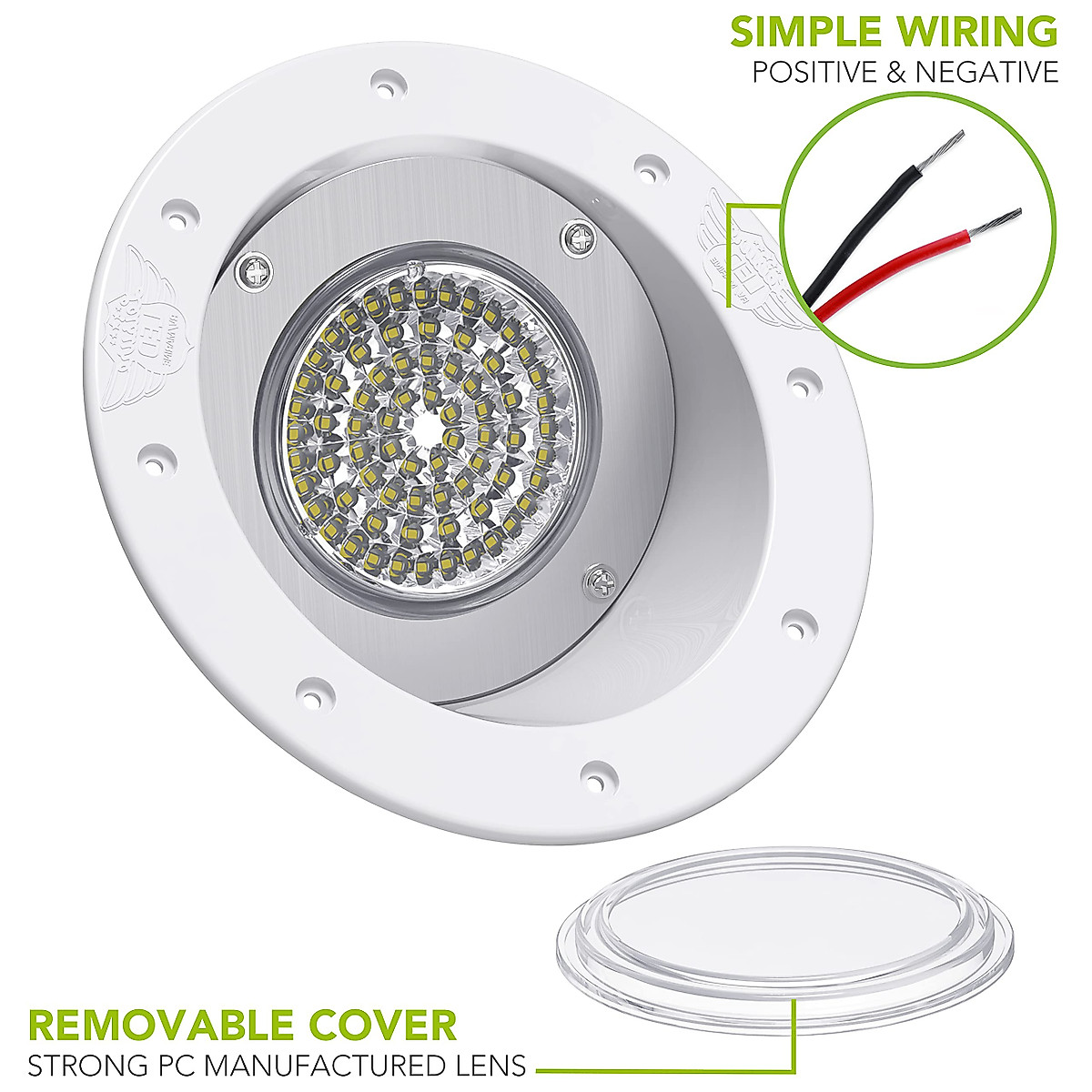 Leisure LED RV Exterior Round Flood Porch Utility Light - White 12v 1100 Lumen Lighting Fixture Replacement Lighting for Weekend Warrior RVs, Trailers, Campers, 5th Wheels (White)