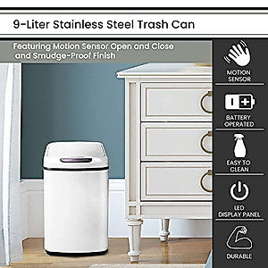 Hanover White 9-Liter / 2.3-Gallon Trash Can with Sensor Lid