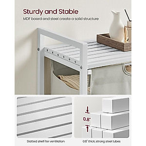 VASAGLE Laundry Hamper, Laundry Basket, Laundry Sorter with A Pull-Out and Removable Bag, Shelf, Metal Frame, 17.2 Gallons (65 L), 19.7 x 13 x 28.4 Inches, White UBLH101W01