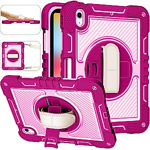 Hot Pink 10th Generation Case 2024 10.9 inch with Pencil Holder 10 Case Tablet Case New Gen 10 Case 2024 New 10.2 Case for Kids Girls 10.9 Inch 2024 Release