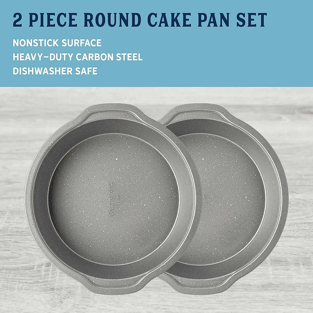 Country Living Nonstick Loaf Pan, Heavy Duty Carbon Steel with Quick Release Coating, Made without PFOA, Dishwasher Safe, 2-Pack Bakeware Set, 9-Inch x 5-Inch, Gray Speckle