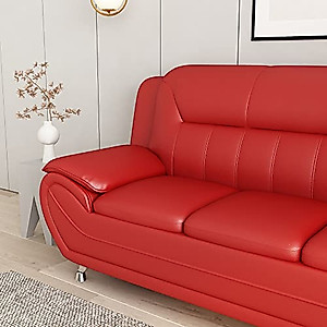 US Pride Furniture Michael Collection Modern Style Faux Leather Couch-Versatile 3 Seater Accent Piece for Living Room, Bedroom or Office-Comfortable Design and Elegant Look, 79" Sofa, Coral Red