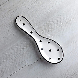 City to Cottage® White and Black Polka Dot Handmade Hand Painted Ceramic Kitchen Cooking Spoon Rest | Utensil Holder