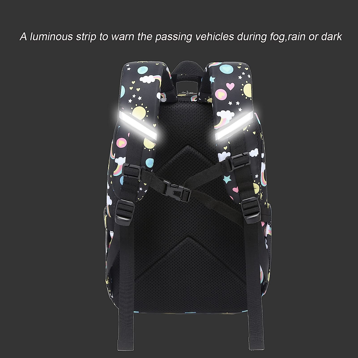 ZHIERNA School Backpack with Lunch Bag for Teen Girls,15.6’’ Laptop Backpacks, 2Pcs Set College Bookbags with Reflective Tape (Black)