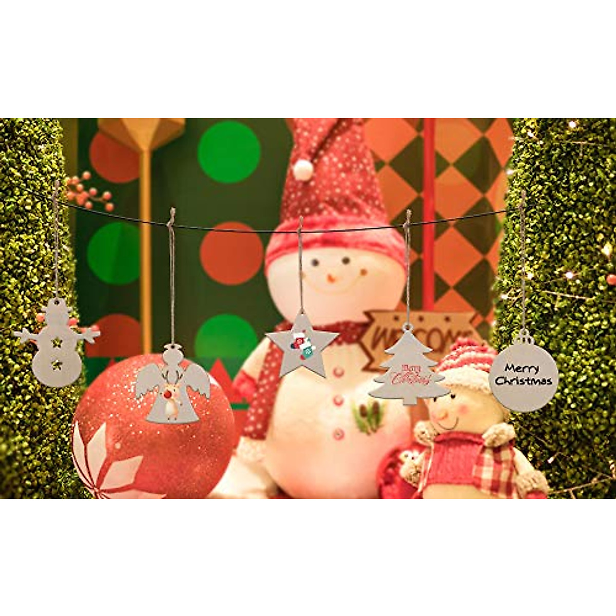 50 Pcs Unfinished Paintable Blank Wooden Christmas Festival Decoration Ornaments, Xmas Tree Hanging Wood Slices for Kids DIY Art Crafts, 5 Designs-Christmas Tree, Snowman, Stars, Angel, Round