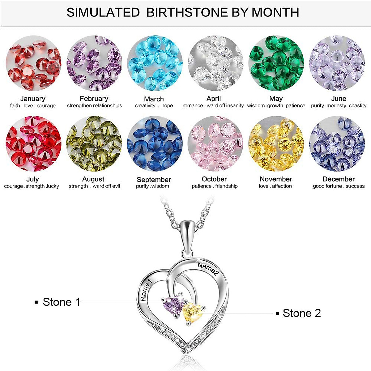 Name Necklace Gifts for Women - Necklace Birthstone Necklace for Women Personalized Valentines Day Gifts for Her Custom Heart Necklace Charm with 2 Names Gifts for Mom Daughter Best Friend