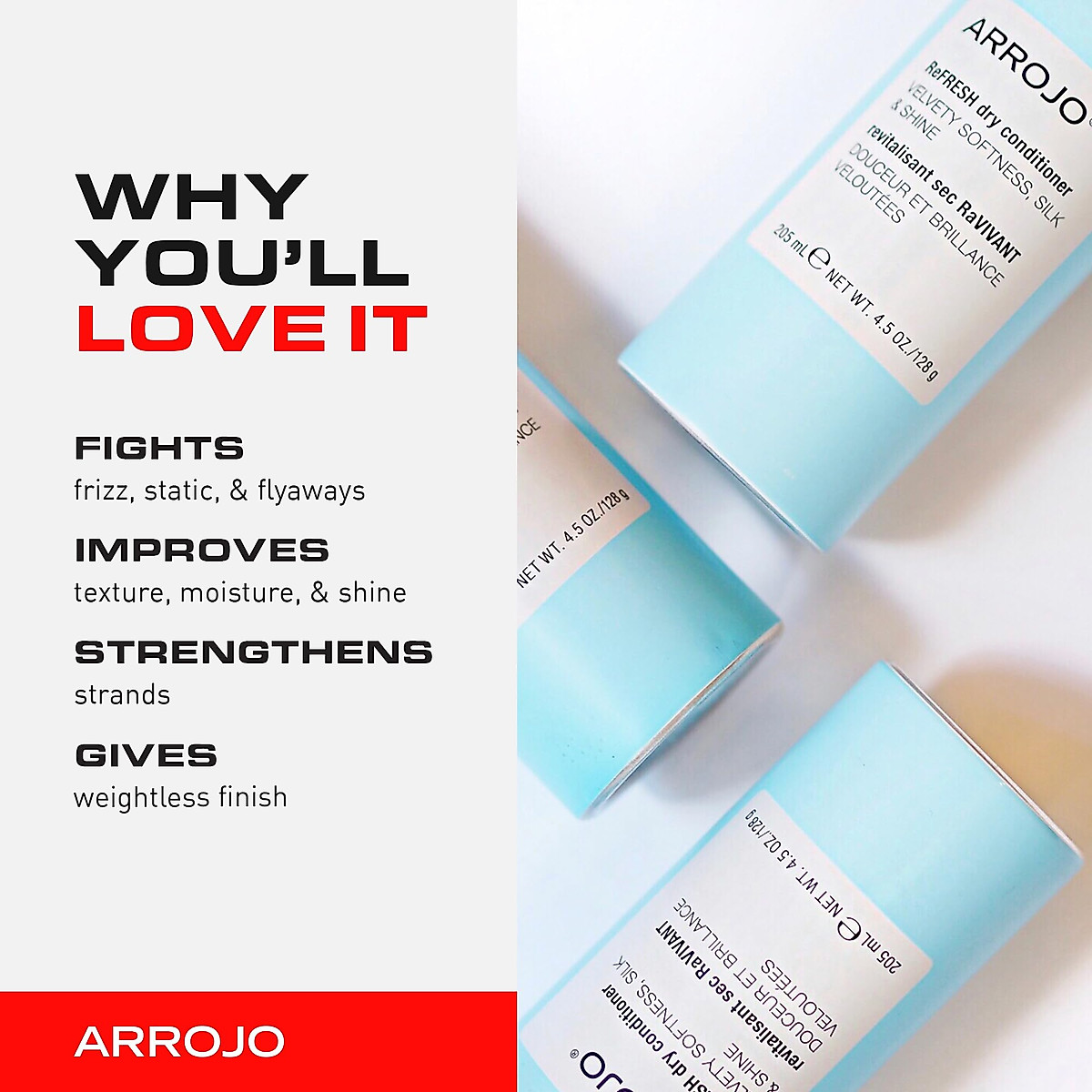 Leave In Conditioner Spray - Sulfate-Free, Paraben-Free ReFRESH Dry Conditioner Spray for Hair of All Types - Keratin & Vitamin E Anti Frizz Spray - Travel Conditioner for Men & Women by Arrojo, 4.5oz