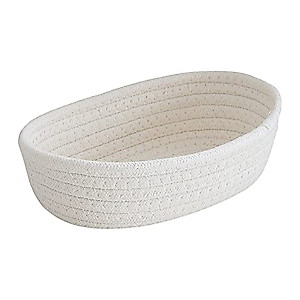 Pretty Comy Small Cotton Rope Storage Basket, Oval Woven Storage Basket Containers for Organizing Toys, Makeup, Baby Nursery