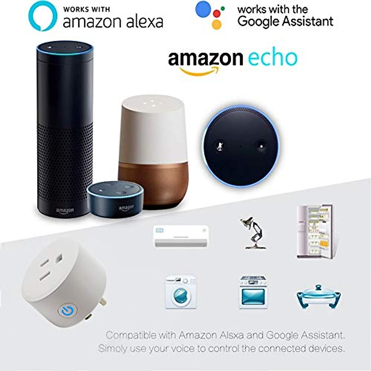 smart socket with app control Smart plug, Mini Wifi Outlet Compatible with Alexa, Google Home & IFTTT, No Hub Required, Remote Control your home appliances from Anywhere, ETL Certified (one Piece)