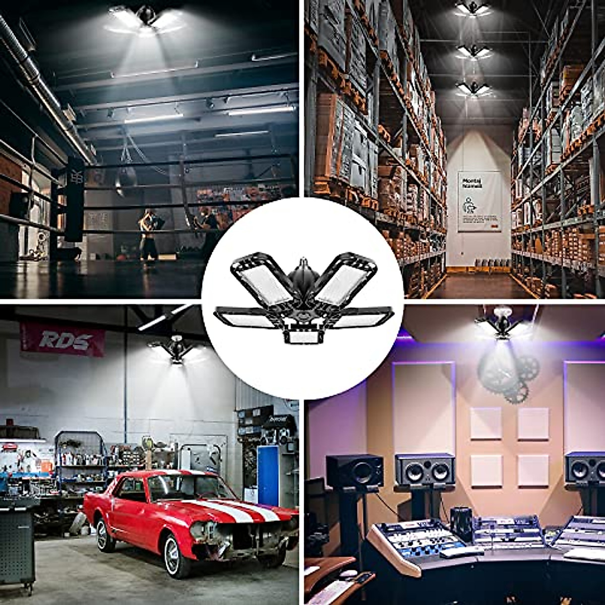 LED Garage Light, Ultra Bright Garage Lights Ceiling Led 360° Illuminator, 100W 12000LM 6500K Deformable LED Garage Ceiling Lights with 5 Adjustable Panels E26/E27 for Garage Basement Bay Workshop