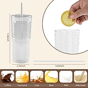 MINGHYZYA 20 OZ Iced Coffee Cup With Glass Lids and Straws,High Borosilicate Glass Tumbler Cup Reusable Wide Mouth Smoothie Cups(Clear,1cup)