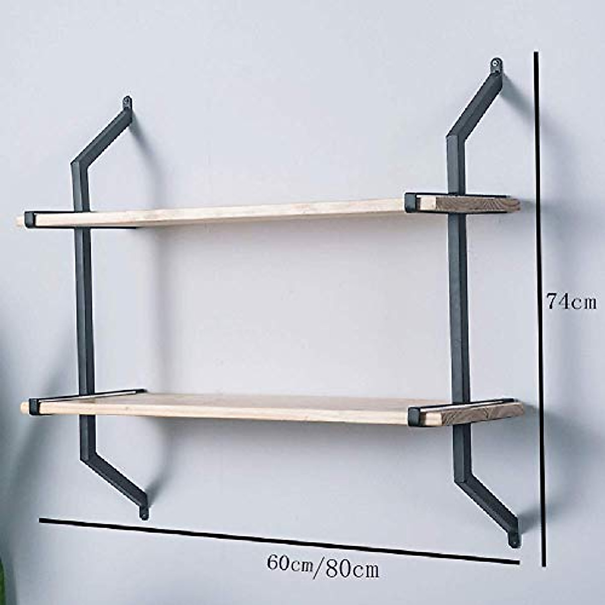 PIBM Stylish Simplicity Shelf Wall Mounted Floating Rack Shelves Iron Art Solid Wood Bookshelf Living Room Background Wall,Layer 2/3,2 Colours,4 Sizes, Black Border , 80x26x104cm
