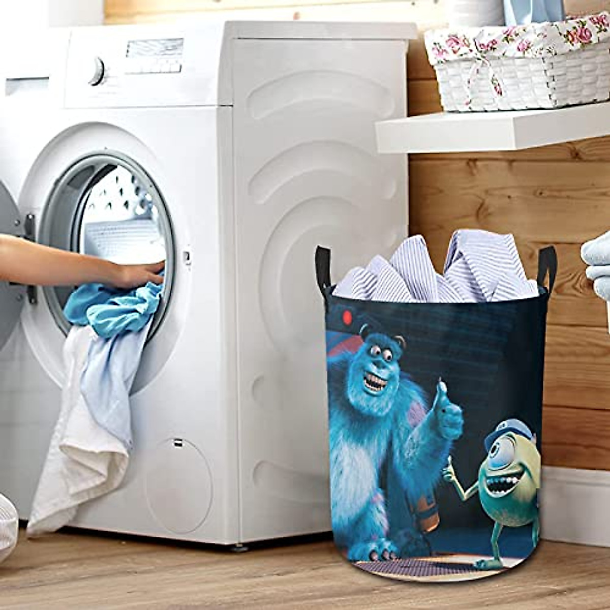 Yunlenb Cartoon Character Monsters Inc One Size laundry basket foldable Oxford cloth foldable laundry basket storage box storage basket with handles for clothes, toys,, White