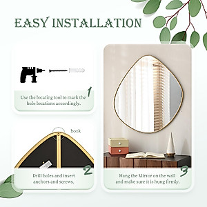 BIKARSOUL Irregular Wall Mirror Metal Gold Framed Wall Mirror for Living Room Bedroom Bathroom Entryway Wall Decor 31.5"*32" BKS002Gold