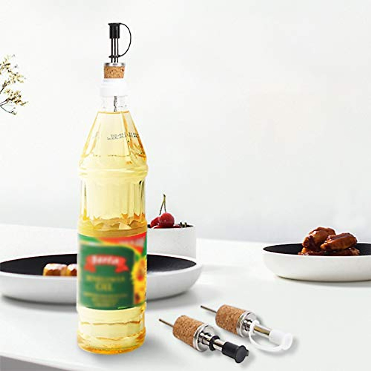 YARDWE Bottle Caps 12PCS Stainless Steel Wine Pourers Liquor Pour Spouts Set Cork Design for Wine Liquor Olive Oil Coffee Syrup Vinegar Bottles