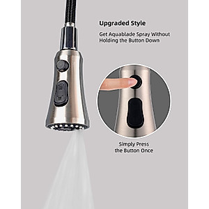 Hibbent Pull Down Kitchen Faucet Head Replacement, 3-Function Kitchen Sink Spray Nozzle with 10 Adapters, Compatible with Moen, American Standard, Delta, Kohler Faucets, Brushed Nickel