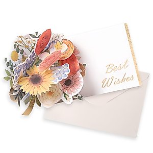 Bagentry Watercolor Flower Paper Pop up Cards with Envelope, Foldable 3D Greeting Cards, Floral Popup Birthday Cards for Women Men Graduation Wedding Anniversary Various Occasion Gift Card (Red)