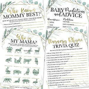 25 Greenery Animal Matching, 25 Nursery Rhyme Game, 25 Who Knows Mommy Best, 25 Baby Prediction And Advice Cards - 4 Double Sided Cards, Baby Shower Party Supplies