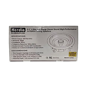 Herdio 6.5 inch 640 Watts Ceiling Speakers 2 Way Flush Mount Passive Perfect for Office,Kitchen,Living Room,Bathroom(4 Speakers)
