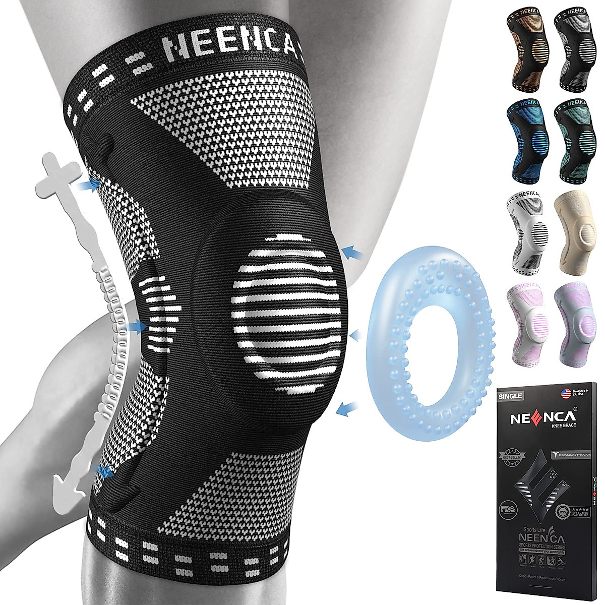 NEENCA Knee Brace for Knee Pain Relief, Compression Knee Sleeve with Patella Gel Pad & Side Stabilizers, Knee Support for Men Women, Meniscus Tear, Arthritis, Joint Pain, ACL, Runner, Workout- 18