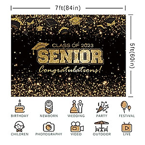 Rsuuinu Class of 2023 Backdrop Black Gold Glitter Bokeh Graduation Party Photography Background Congratulations Senior 2023 Congrats Grad Prom Party Decorations Banner Photo Booth Props 7x5ft