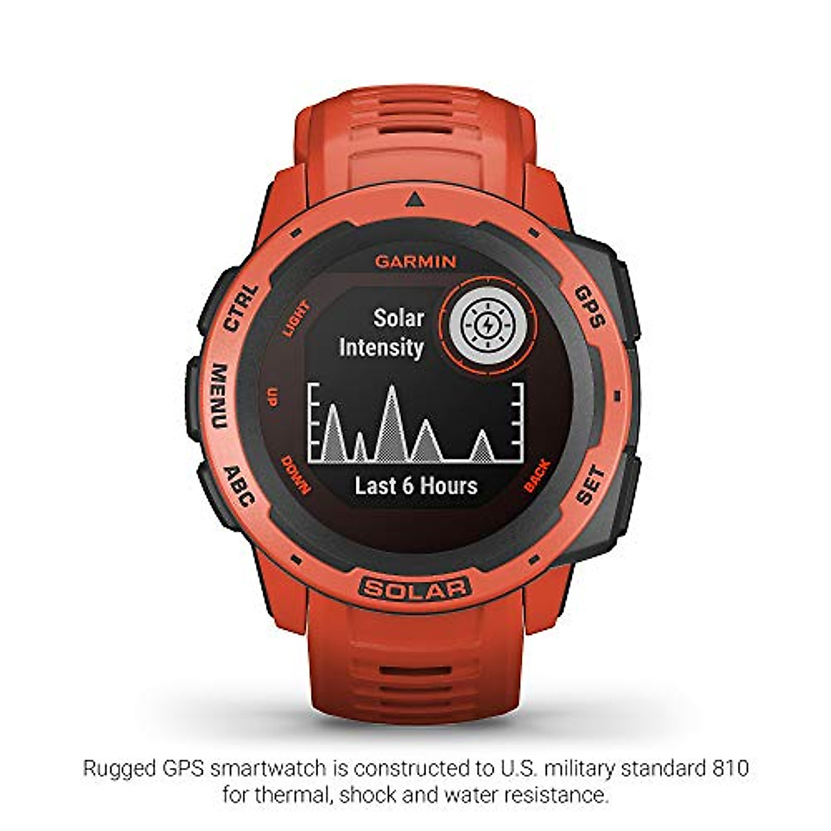 Garmin Instinct Solar, Rugged Outdoor Smartwatch with Solar Charging Capabilities, Built-in Sports Apps and Health Monitoring, Flame Red