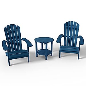 YEFU Adirondack Chair Set of 2 with Outdoor Side Table Double Layer 3-Piece for Lawn, Deck, Garden, Porch, Balcony(Navy Blue, 2 Chairs and 1 Table)